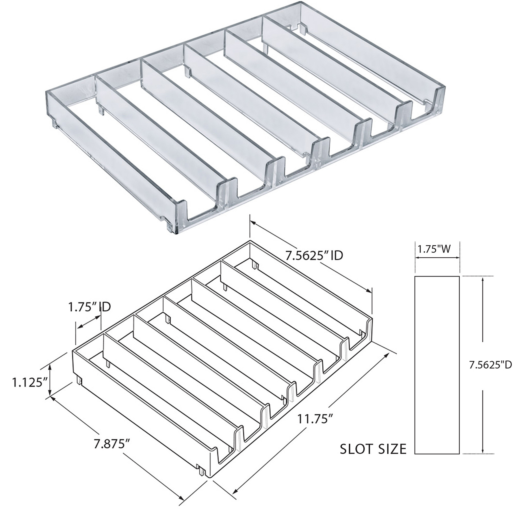 Azar Displays 225840-Tester-6COMP-2PK Clear 6 Compartment Divider Bin ...