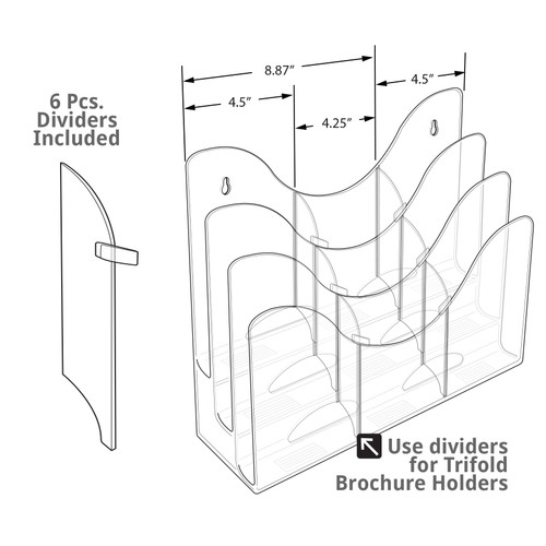 Three Tier File and Brochure Desktop Wall Organizer Holder with Dividers