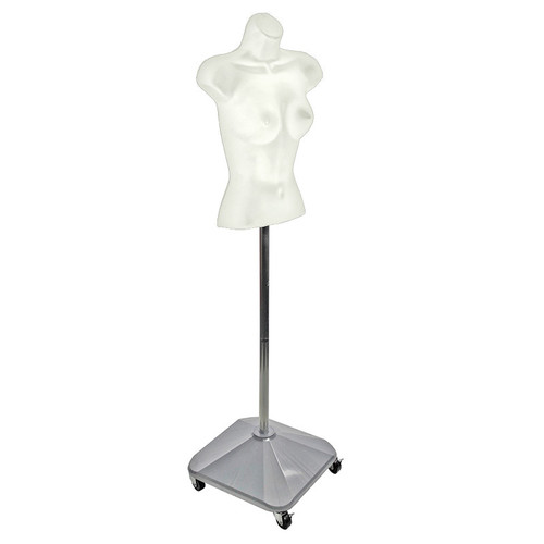 White Plastic Female Bust on Wheeled Plastic Base - Azar Displays