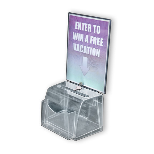 Clear Medium Molded Lottery Box with Pocket, Lock and Key - Azar Displays