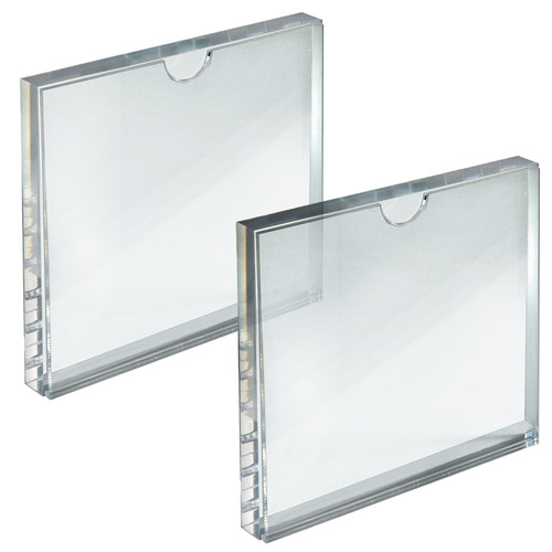 Clear Acrylic Block Sign Holder Frame 5” x 5”, Top Load, 2-Pack