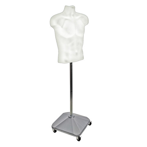 White Plastic Male Bust on Wheeled Plastic Base - Azar Displays
