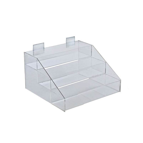 Three-Tier Shelf, 3 Compartment Counter Step Display, 12” wide
