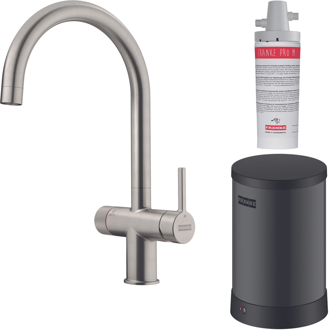 Franke Maris Water Hub Electronic Boiling Tap - Steel | Sinks.co.uk
