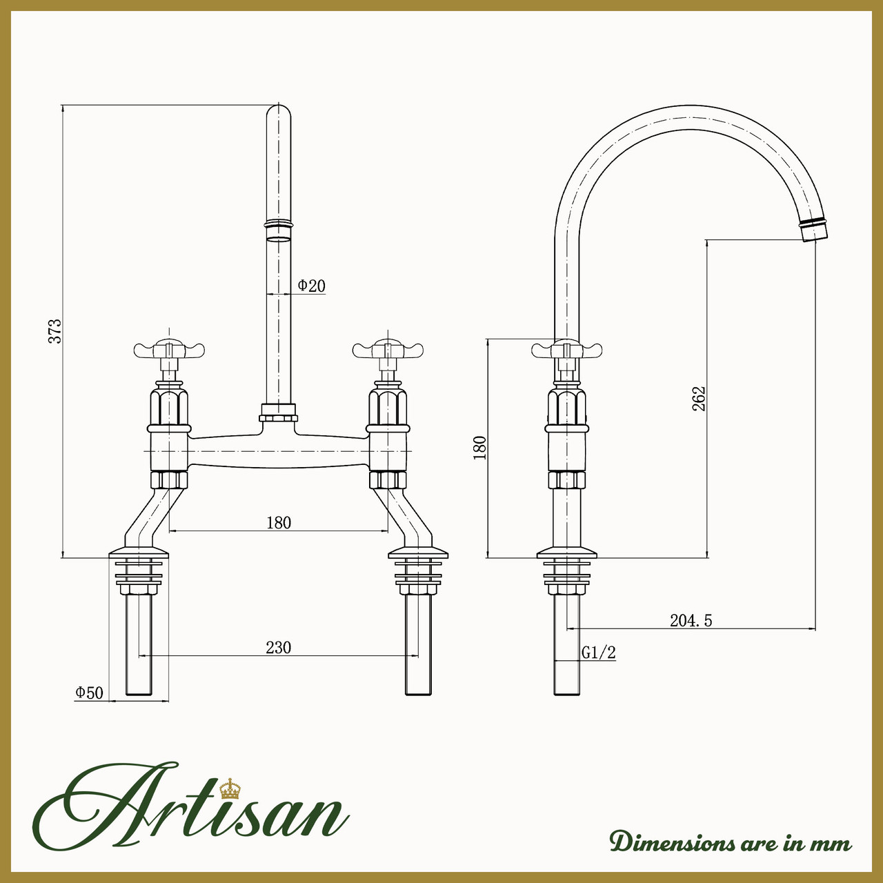 Artisan Mayfair Chrome Bridge Tap Crosshead Handle | sinks.co.uk