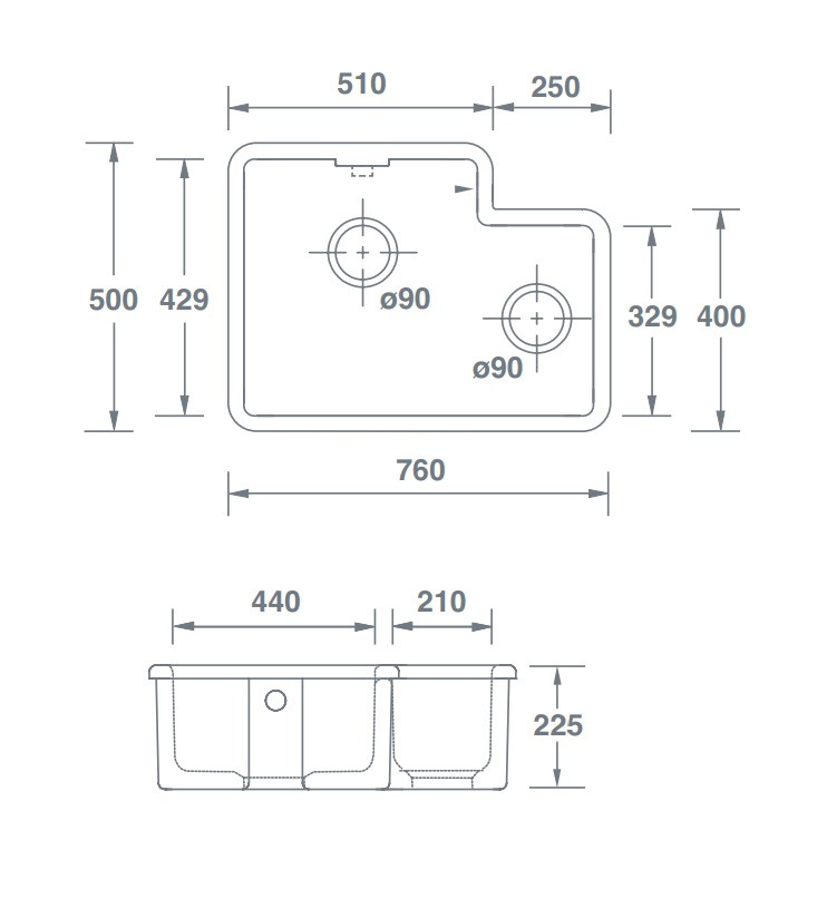 Shaws Brindle 800 Ceramic Kitchen Sink - 1.5 Bowls | sinks.co.uk