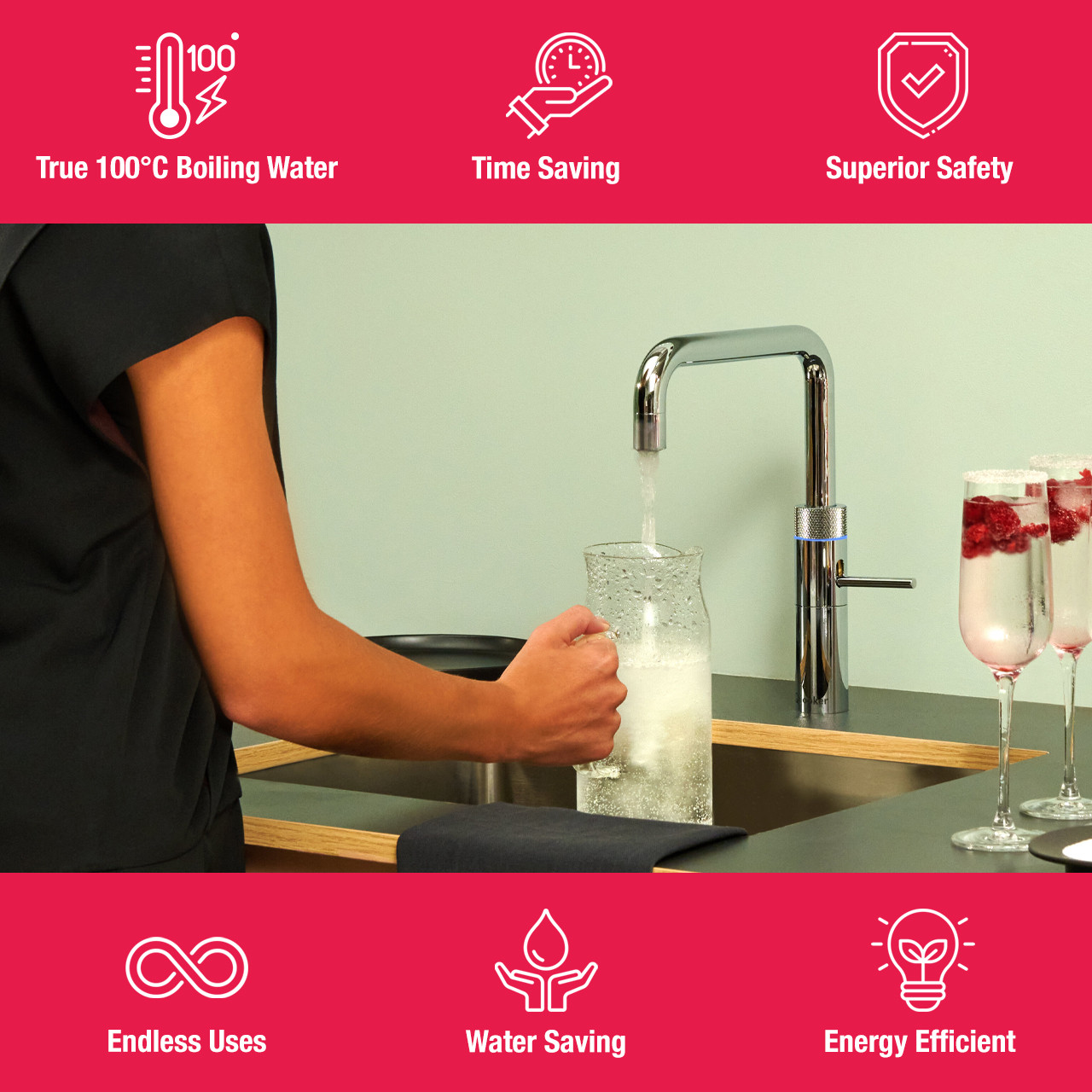 Quooker Tap Fusion Square Chrome | Instant Boiling Water Tap