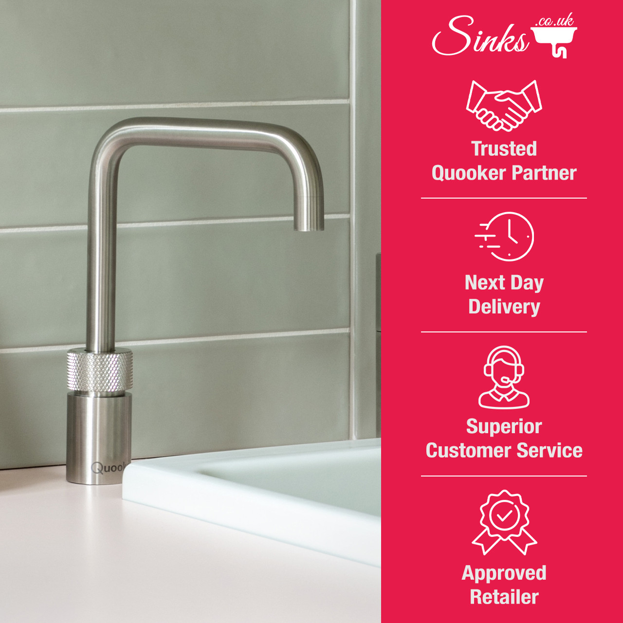 Quooker Tap Nordic Square Stainless Steel | Instant Boiling Tap