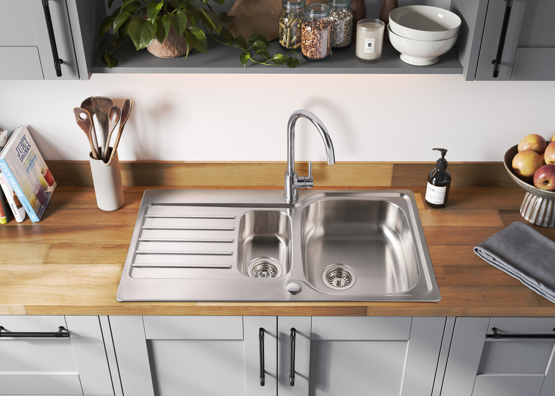 Rangemaster Atlanta 1.5 Bowl Inset Stainless Steel Kitchen Sink ...