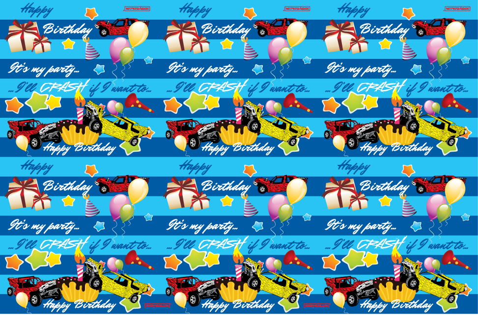 CRASH IF I WANT TO BIRTHDAY GIFT WRAP-12 PACK SALE - Derbytees.com