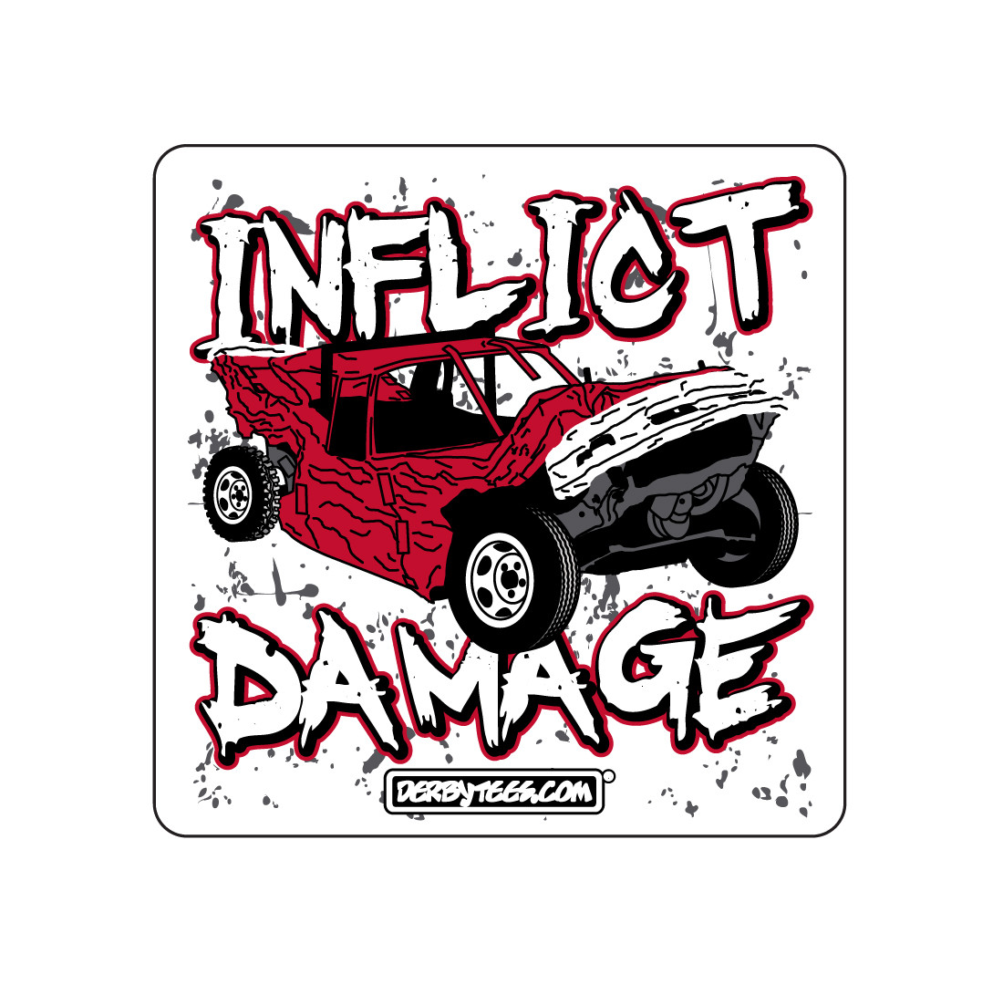 Inflict Damage W/Red Car Sticker - Derbytees.com