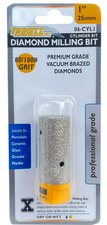 DIAMOND CYLINDER MILLING BIT - 1" 25mm - TroxellUSA