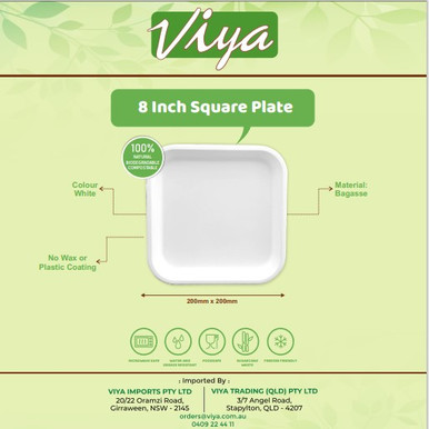 8 inch Square Sugarcane Plate - Packwell Australia
