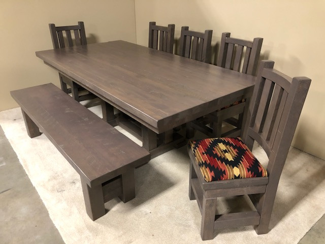 Barnwood 6 PC Rustic Trestle Dining Table Set for 6 , 8 & 10 Persons