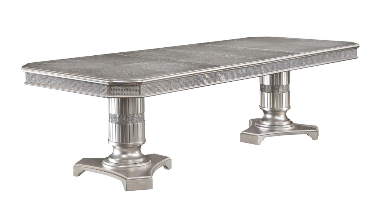 Platinum Silver Extendable Dining Table Set - Seats 8 Persons