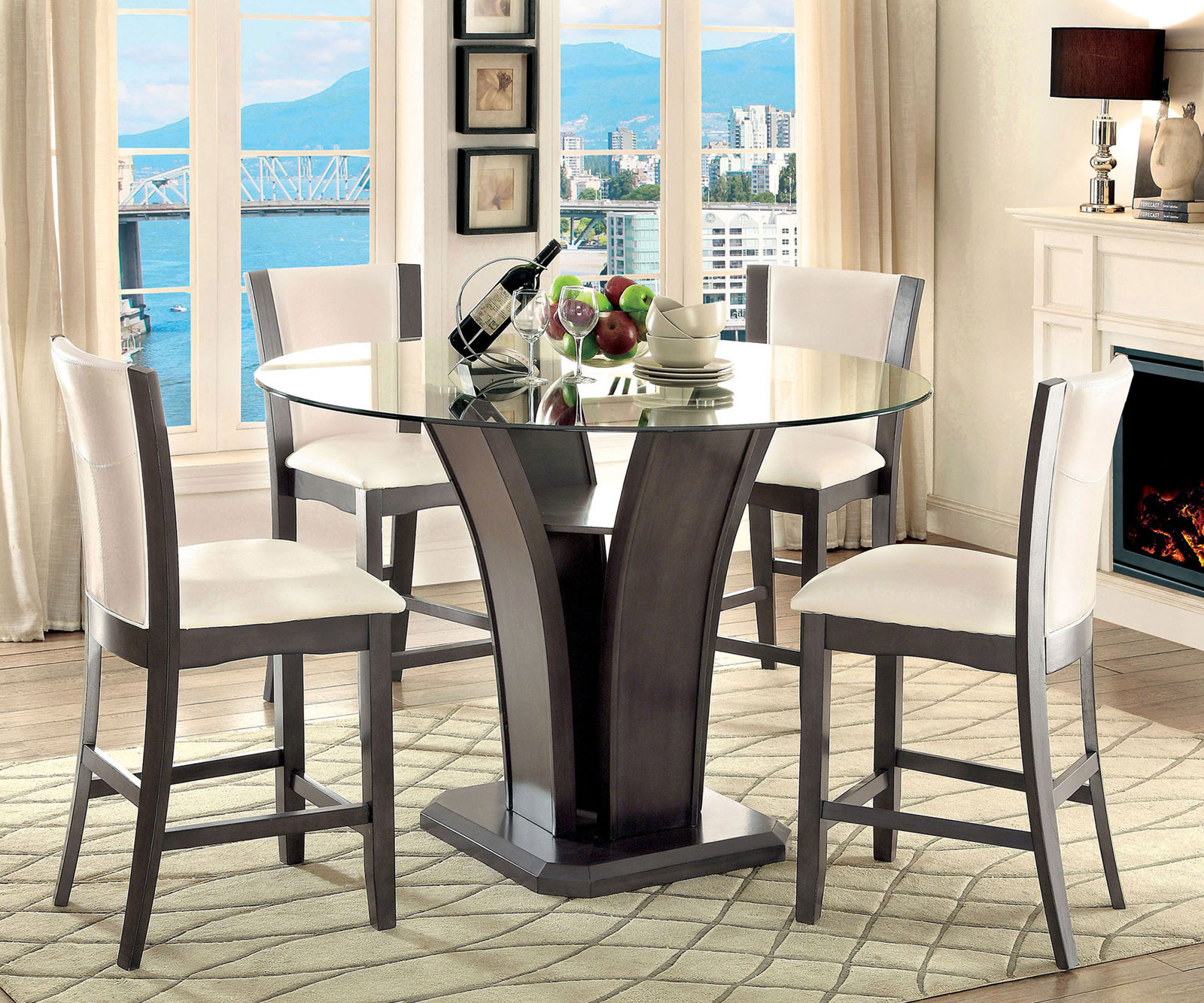 48 Manhattan Glass Counter High Dining Table w Chairs