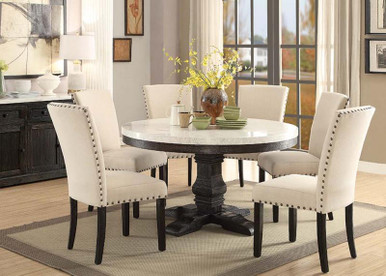 54 Nolan Round White Marble Top Dining Set