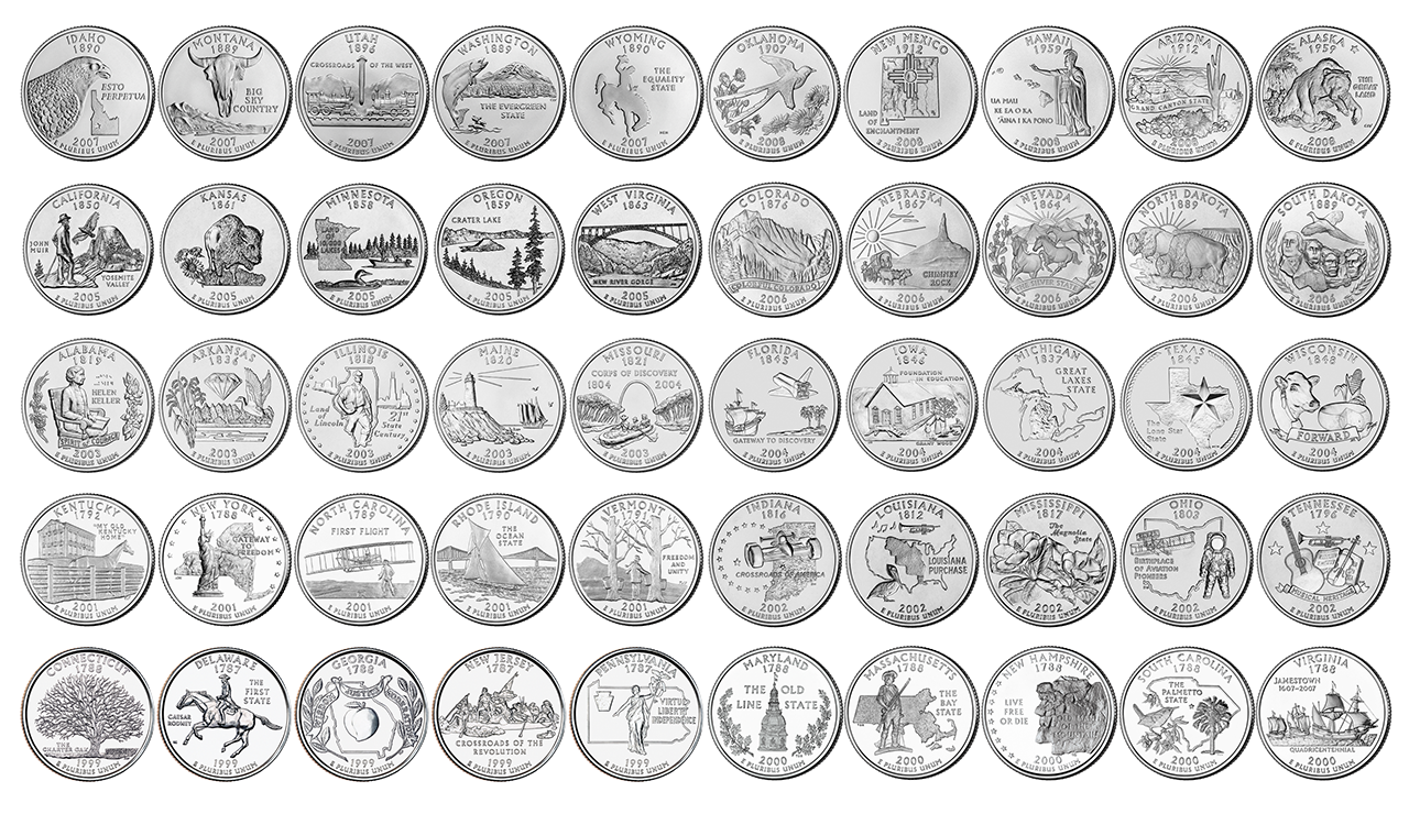 Statehood Series Quarters, Full Set of 50 Uncirculated State Quarters ...