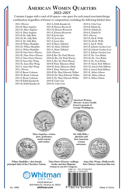 Whitman Classic® Coin Album - American Women Quarters: 2022-2025 (P, D ...