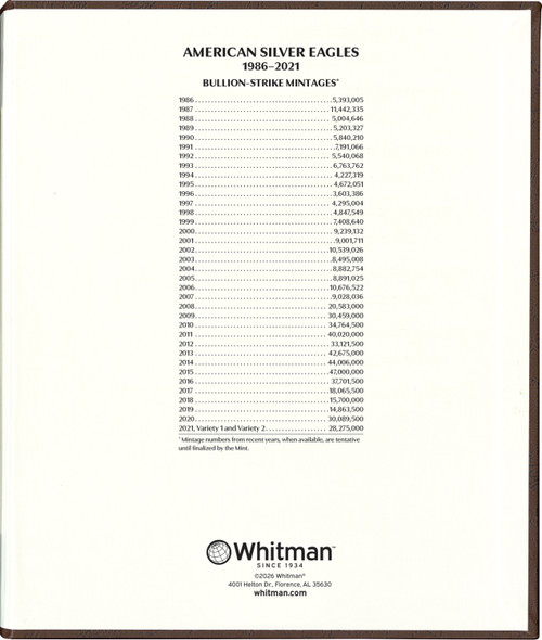 Whitman Prestige™ Coin Album - American Silver Eagles: 1986-2021 Date ...