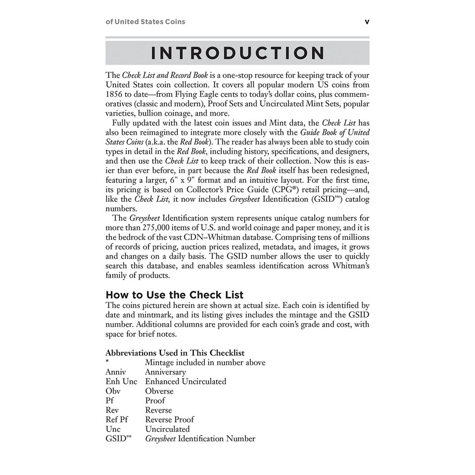 Check List and Record Book of United States Coins
