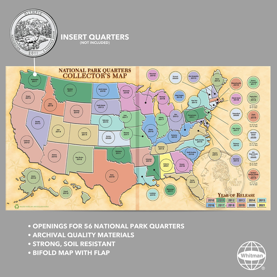 National Park Quarter Collector´s Map (2010-2021) | Whitman Publishing