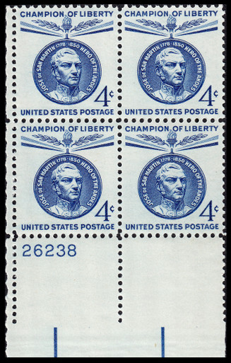 1959 4¢ JosÃ© de San Martin Plate Block
