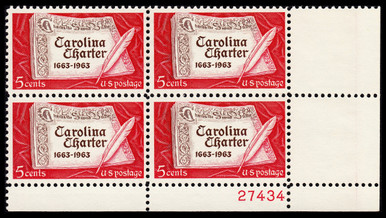 1963 5¢ Carolina Charter Plate Block