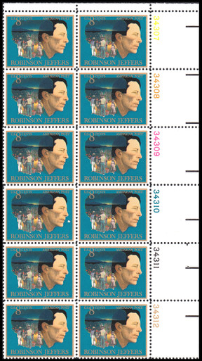 1973-8c-Robinson-Jeffers-Poet-Plate-Block