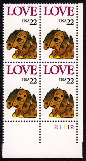 1986 22¢ Love Plate Block