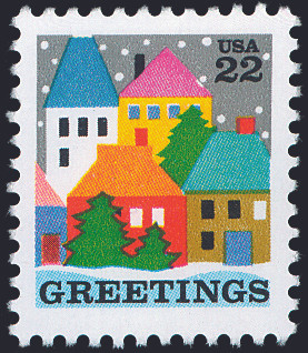 1986-22c-Village-Scene-Mint-Single