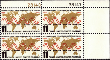 1965 11¢ Telecommunications Plate Block - H.E. Harris