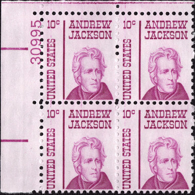 1967 10¢ Andrew Jackson Plate Block - H.E. Harris