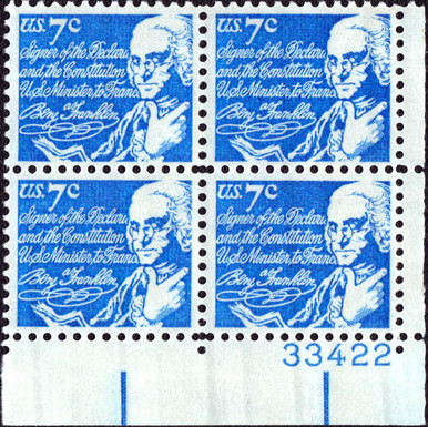 1972 7¢ Benjamin Franklin Plate Block