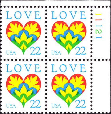 1987 22¢ LOVE Plate Block