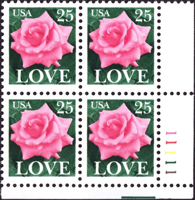 1988 25¢ LOVE Plate Block - H.E. Harris