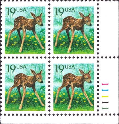 1993 19¢ Fawn Plate Block - H.E. Harris