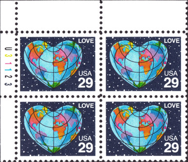 1991 29¢ Love, Perf. 11 Plate Block - H.E. Harris
