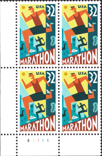 1996 32¢ Marathon Plate Block