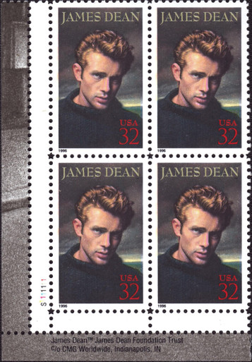 1996 32¢ James Dean Plate Block