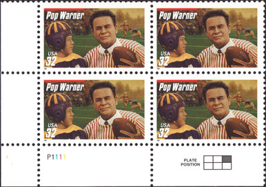 1997 32¢ Glenn "Pop" Warner Plate Block - H.E. Harris