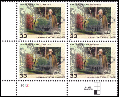 1999 33¢ Frederick Law Olmstead, Landscape Architect Plate Block - H.E ...