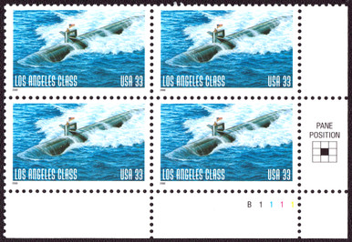 2000 33¢ Los Angeles Class Submarine (Microprinted USPS) Plate Block ...