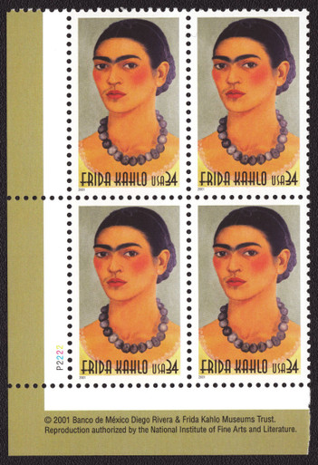 2001 34¢ Frida Kahlo Plate Block - H.E. Harris