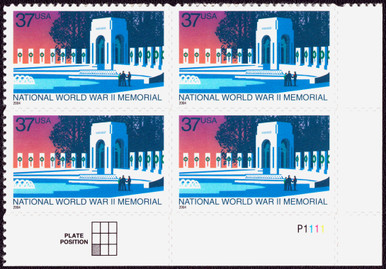 2004 37¢ National WWII Memorial Self-Adhesive Plate Block - H.E. Harris