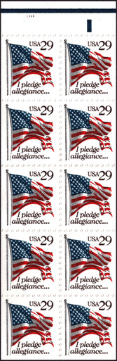 1991 29¢ (Black) Pledge of Allegiance Mint Booklet Pane of 10 Stamps