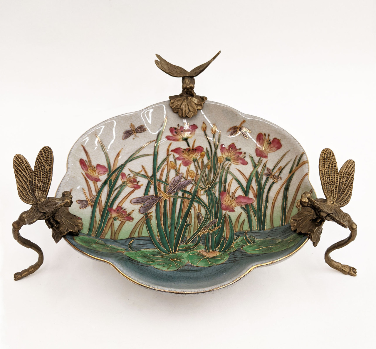 Decorative Iris & Dragonfly Dish porcelain and bronze