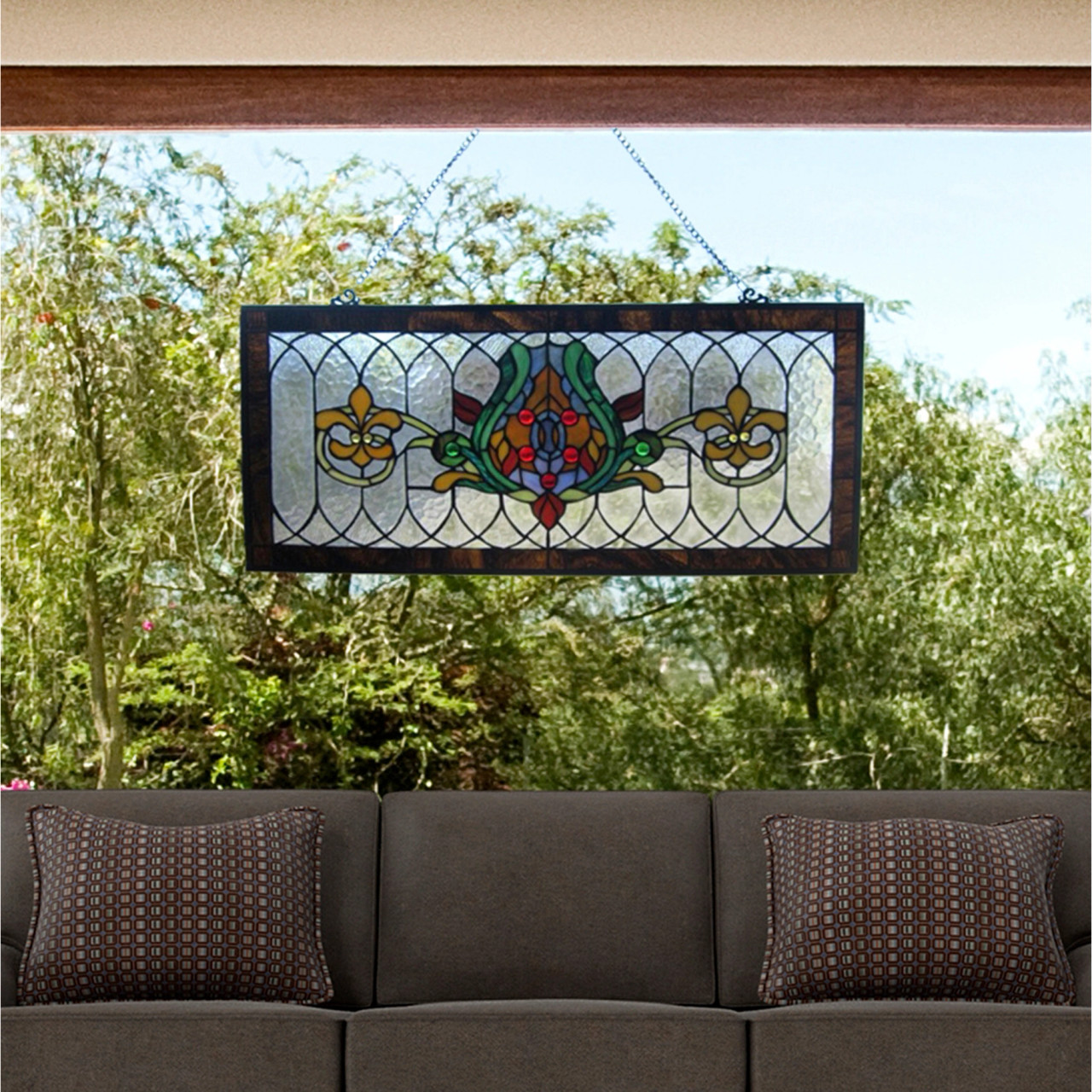 Oakley amber stained glass window panel