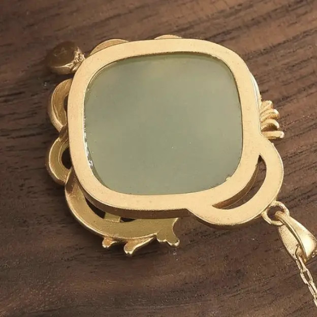 Dragon Phoenix Jade Necklace, 24K gold-plated copper