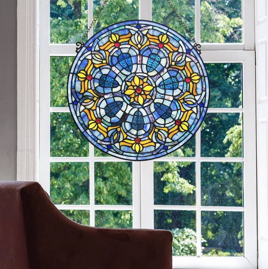 Ophelia Blue Stained Glass Window Panel
